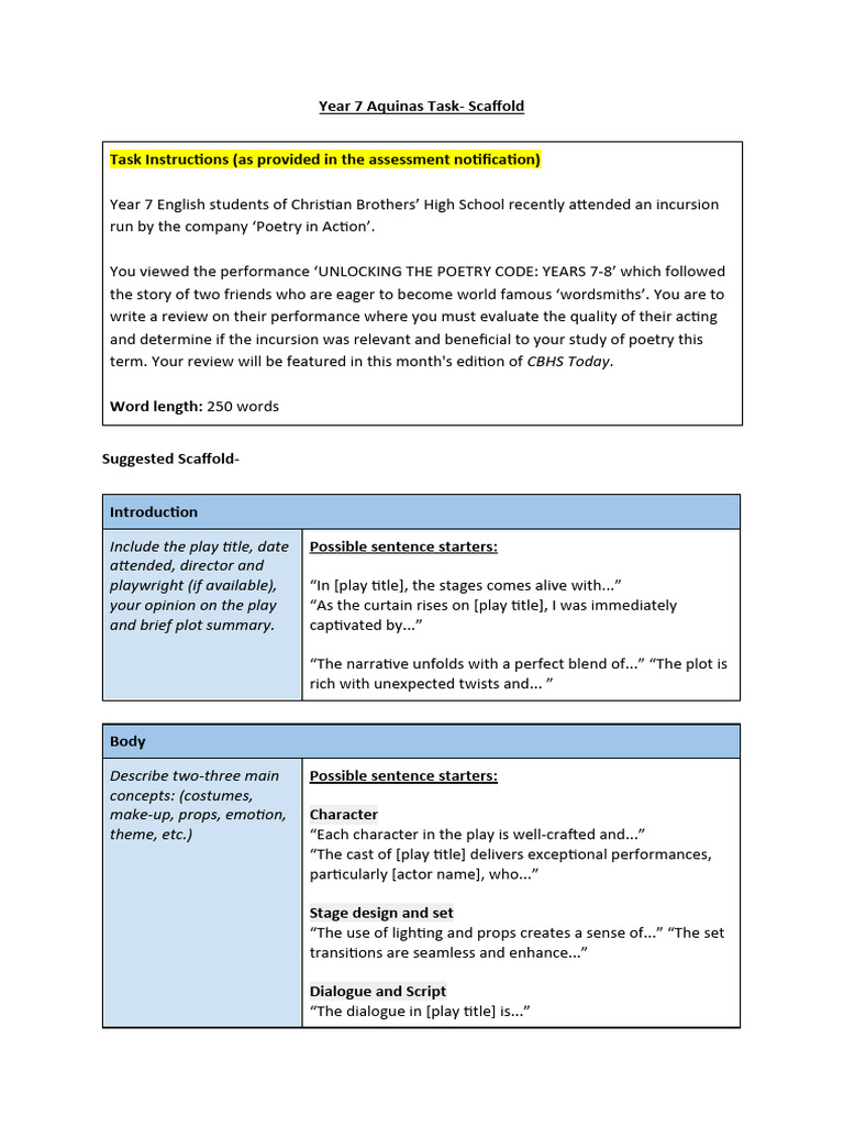Year 7 Aquinas Task - Scaffold | PDF