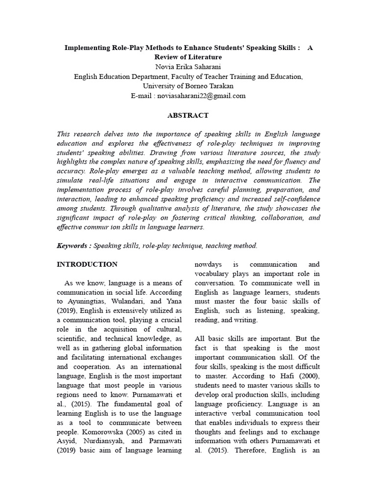 Literature Role Play | PDF | Teaching Method | Communication