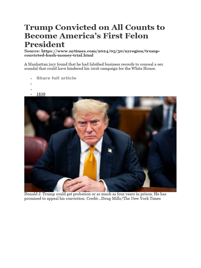 1 Trump Convicted On All Counts To Become America's First Felon ...