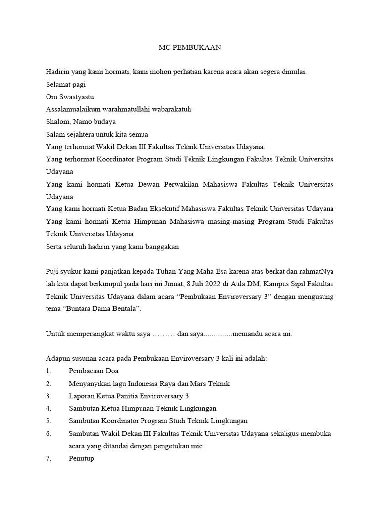 MC Pembukaan + Seminar | PDF | Seni