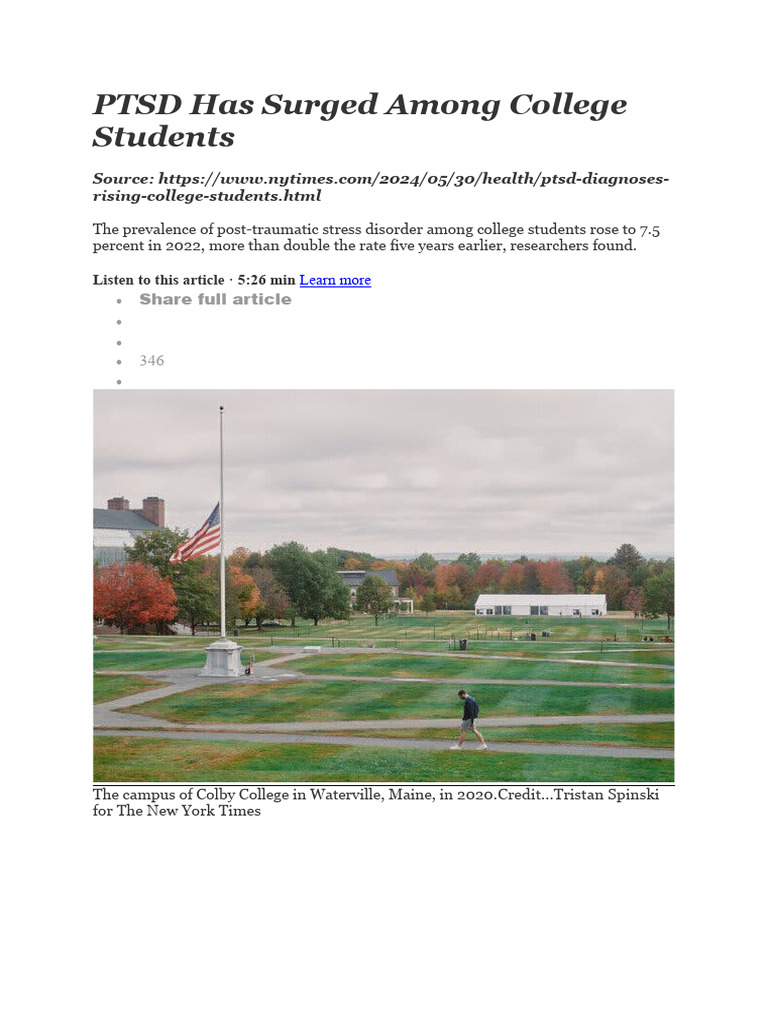 3 PTSD Has Surged Among College Students | PDF | Psychological Trauma | Mental Disorder