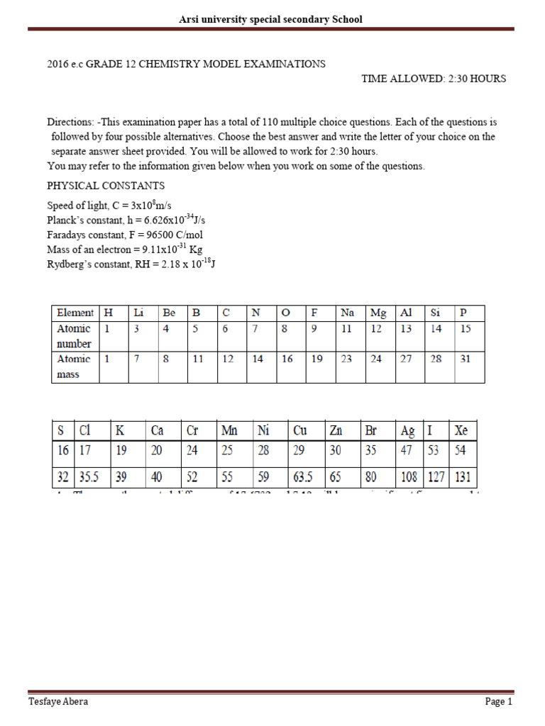 Chem Model 4 | PDF | Atoms | Mole (Unit)