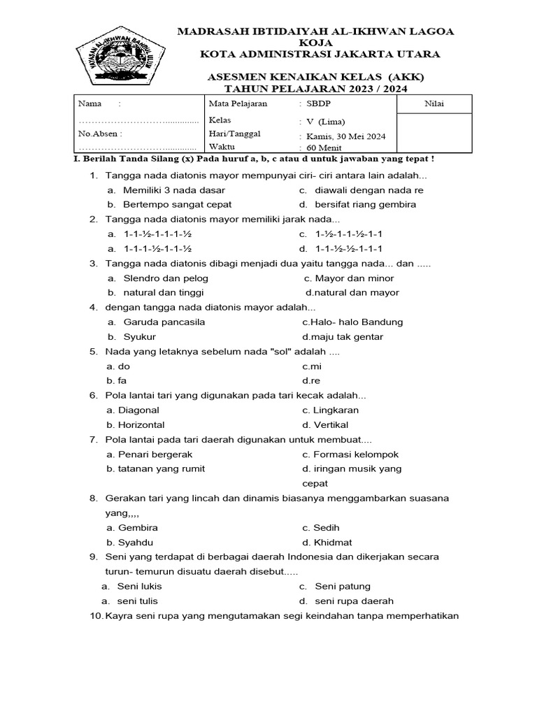 Soal SBDP K5 24 Akk | PDF | Griya & Taman | Seni