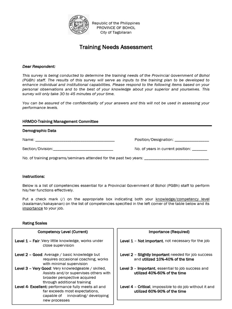 Training Needs Assessment Form | PDF | Goal | Evaluation