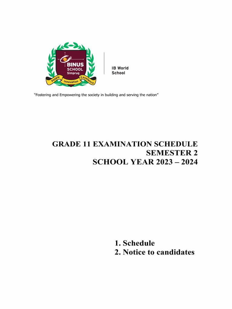 Grade 11 Final Exam Schedule - Student | PDF