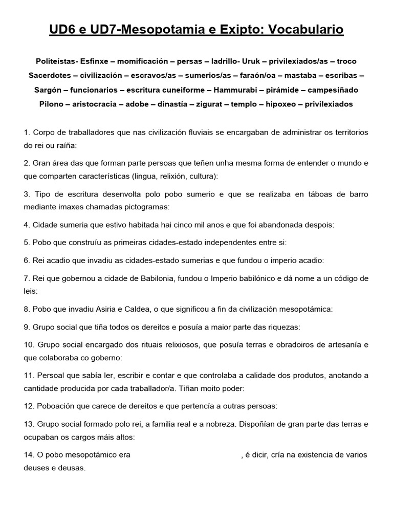 UD6 e UD7. Vocabulario para Repasar | PDF