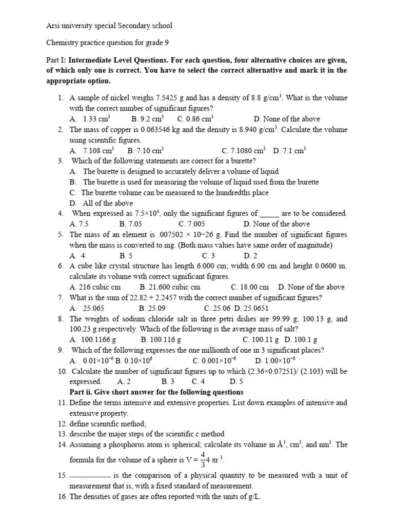 Ap Chemistry Worksheet 1 Significant Figures And Dimensional Analysis