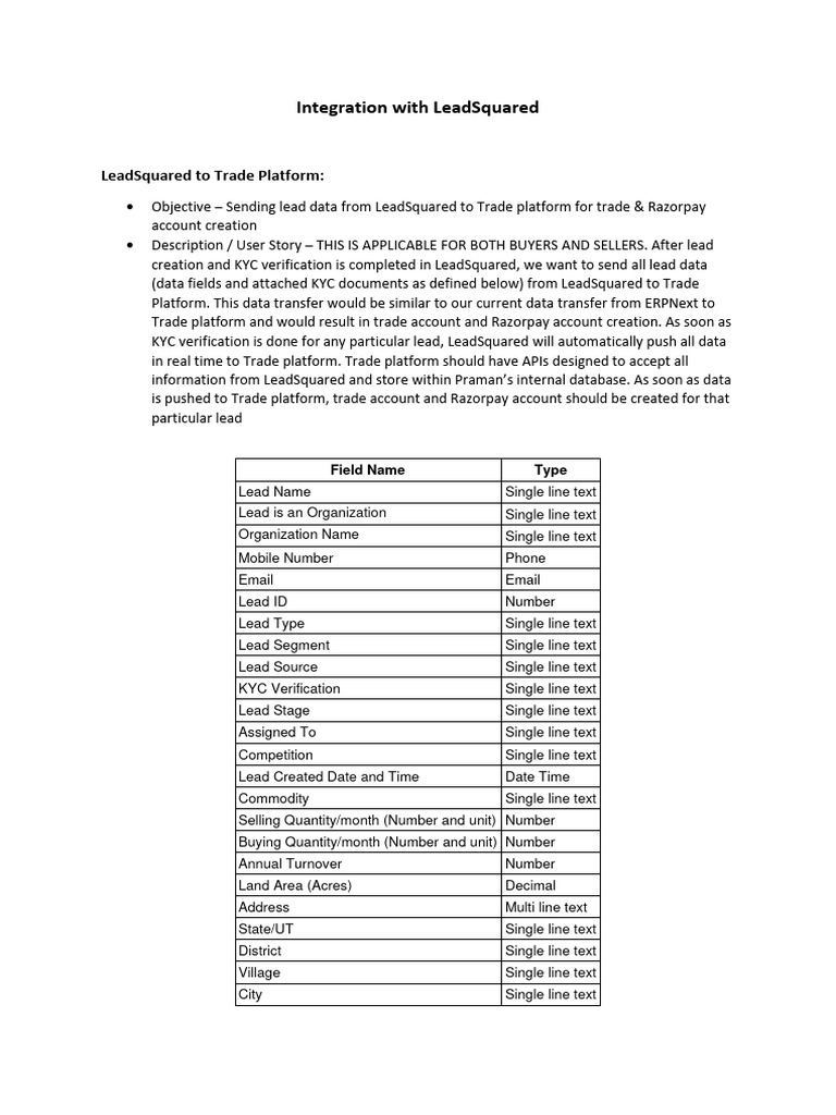 LeadSquared Integration for Trade Platform | PDF | Databases | Information Technology