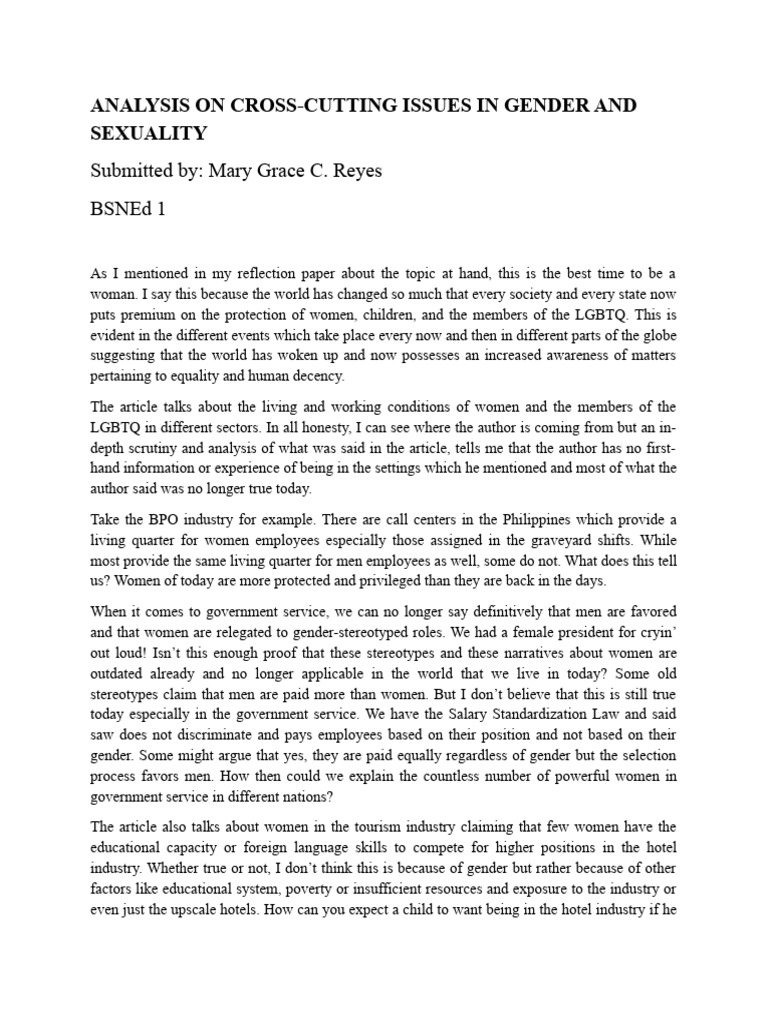 Analysis On Gender Issues | PDF | Gender | Gender Studies