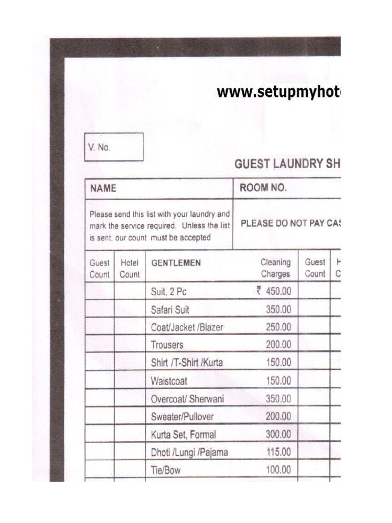 Hotel Laundry Slip3 | PDF