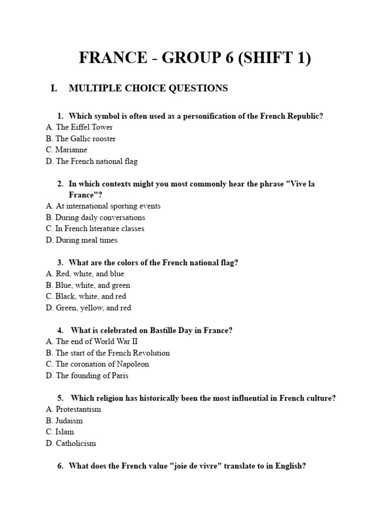 France - Question Bank - G6S1 | PDF | France