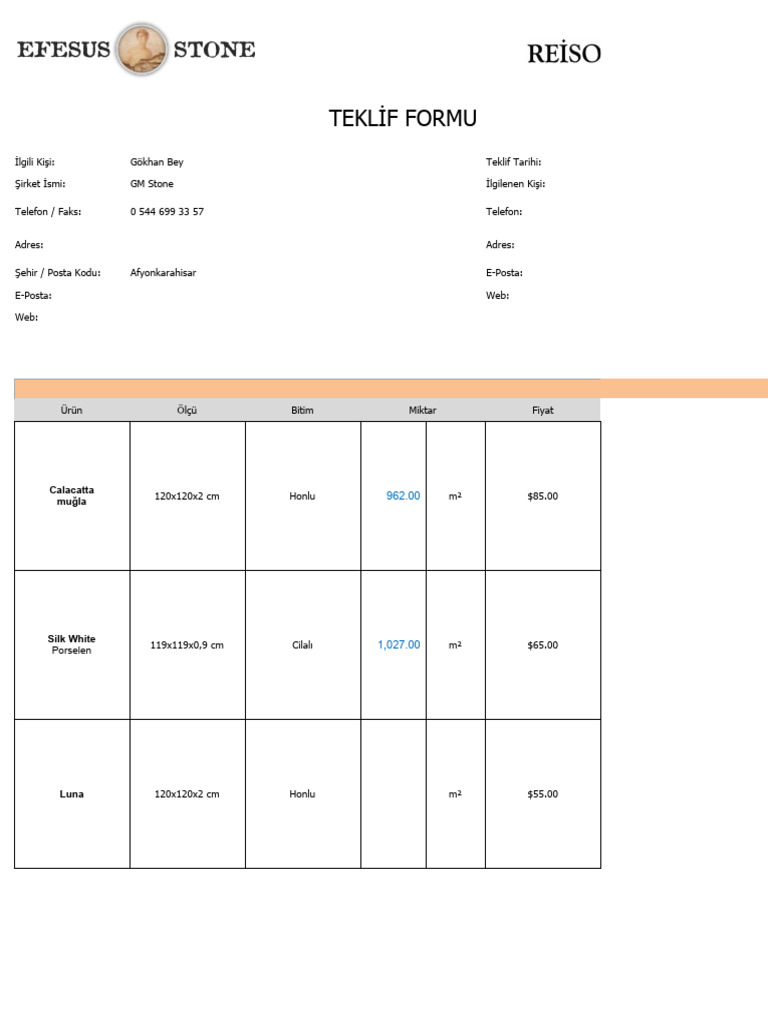 GM Stone Teklif Formu 2 | PDF
