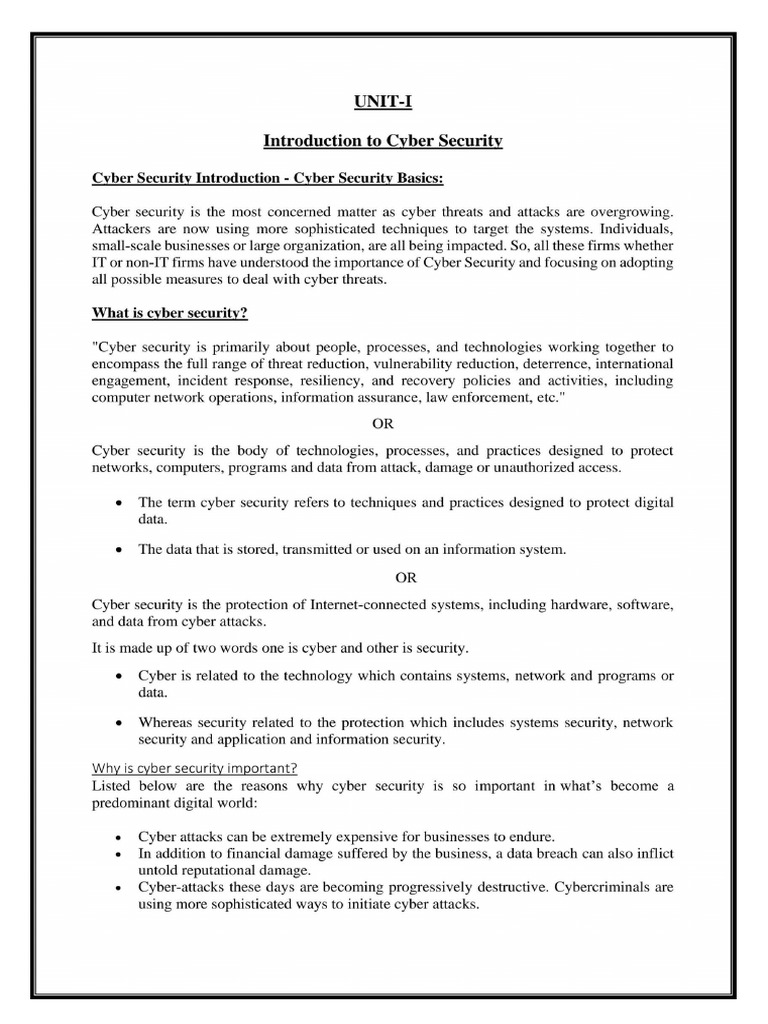 CyberSecurity Unit 1-3 | PDF