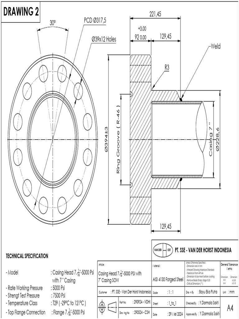 Drawing Casing Head 7.16-5000 Psi With 7 Inch Casing | PDF | Mechanical ...