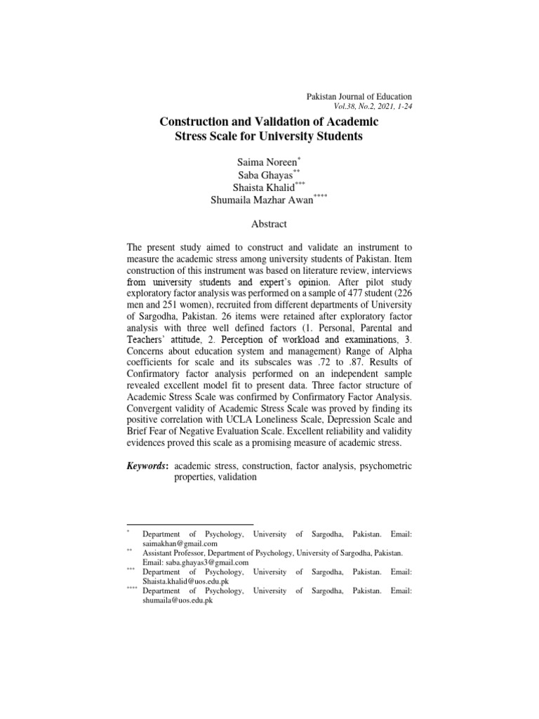 1 Saima Noreen | PDF | Stress (Biology) | Factor Analysis