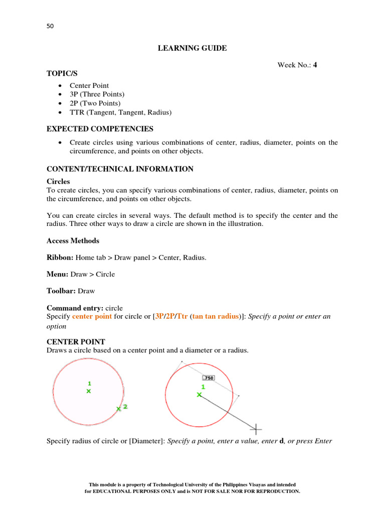 WK4 DRAW132 CAD Lecture Module | PDF | Circle | Diameter