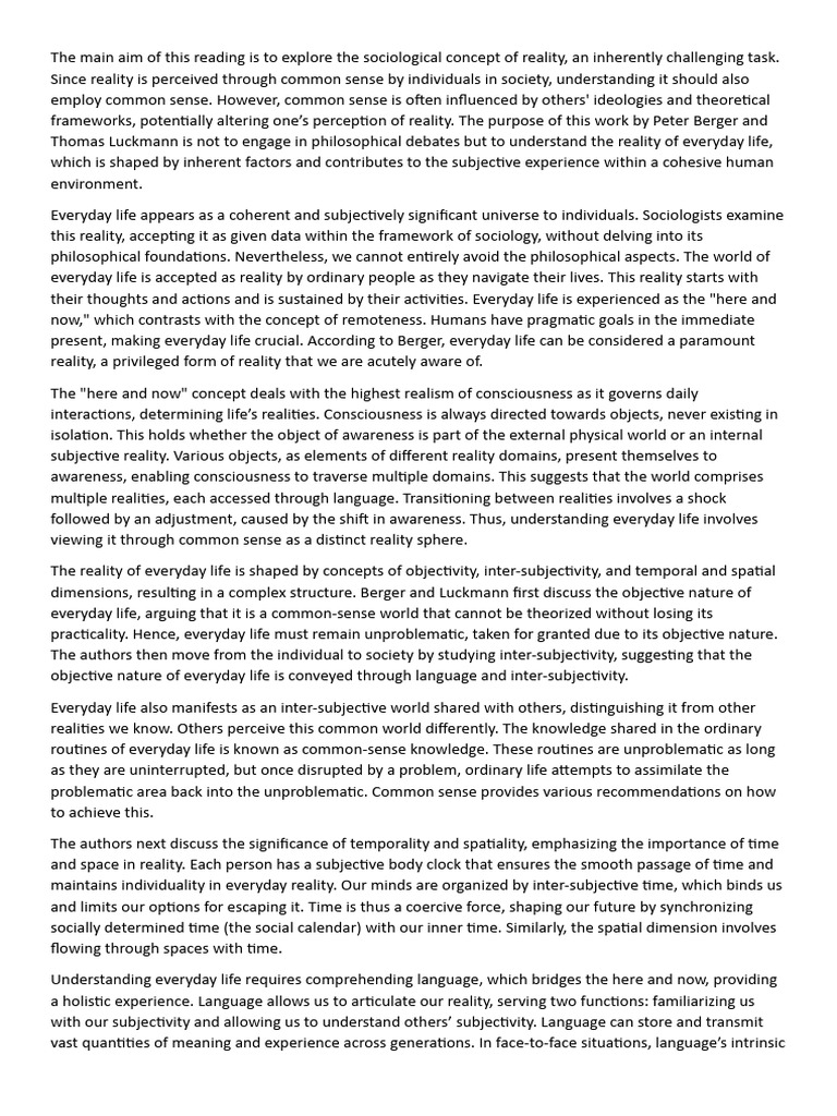Peter Berger & Thomas Luckmann | PDF | Reality | Sociology