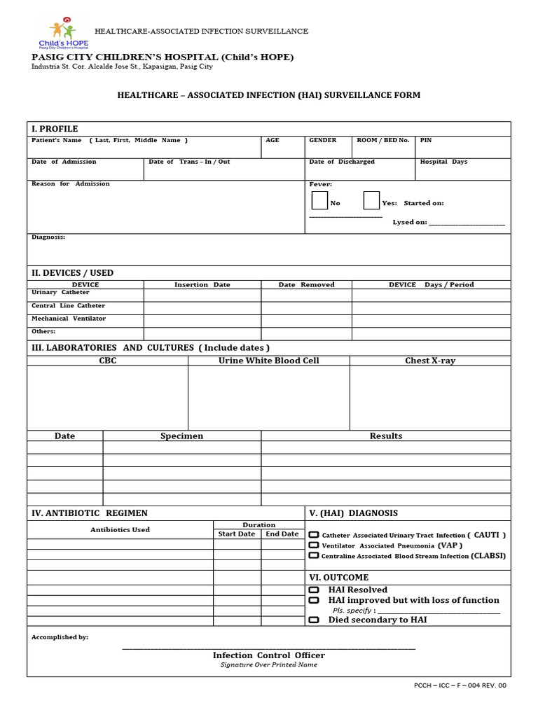 HAI Surveillance Form Template | PDF | Hospital Acquired Infection ...
