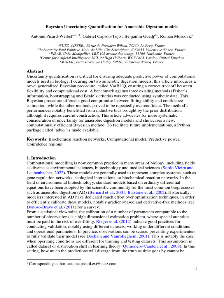 Bayesian Uncertainty Quantification For Anaerobic Digestion Models | PDF | Statistics | Bayesian ...