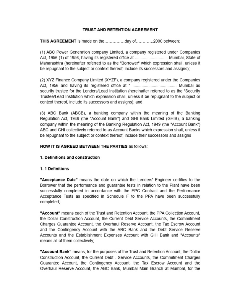 Trust and Retention Agreement Overview | PDF | Debt | Loans