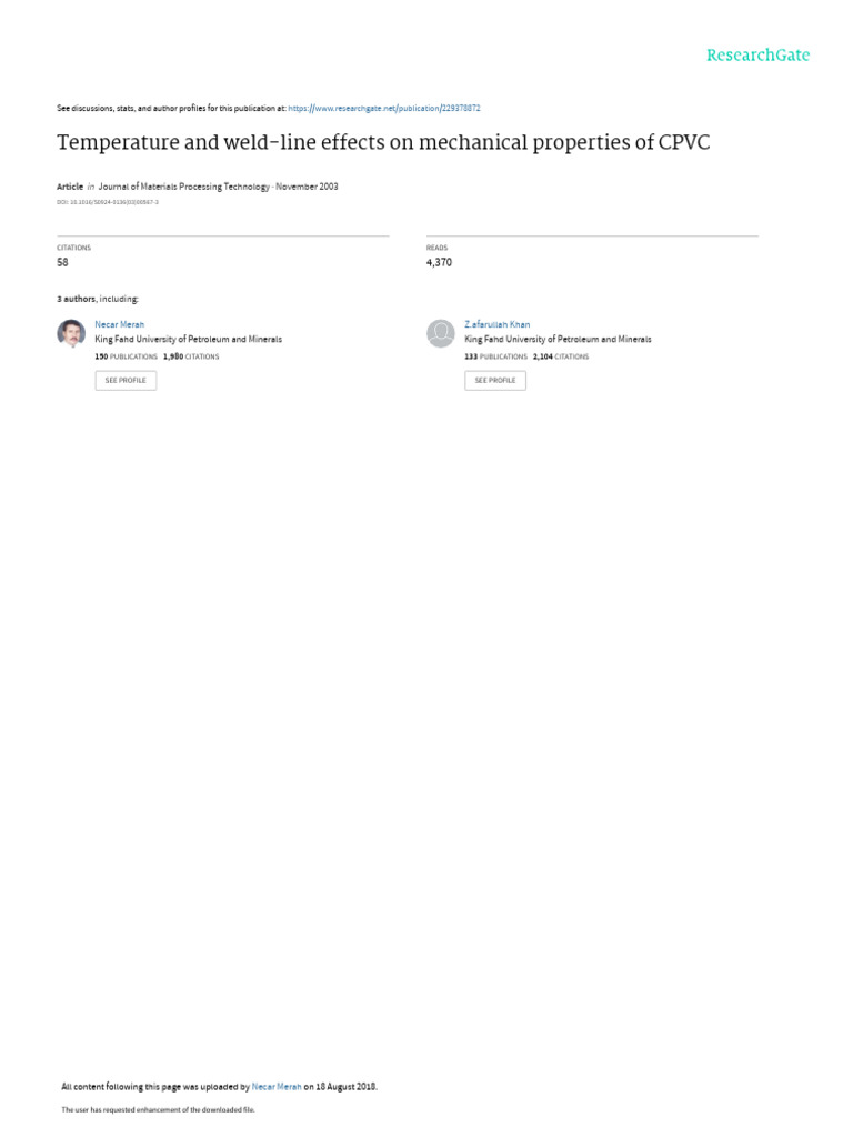CPVC Mechanical Properties: Temperature & Weld Effects | PDF ...