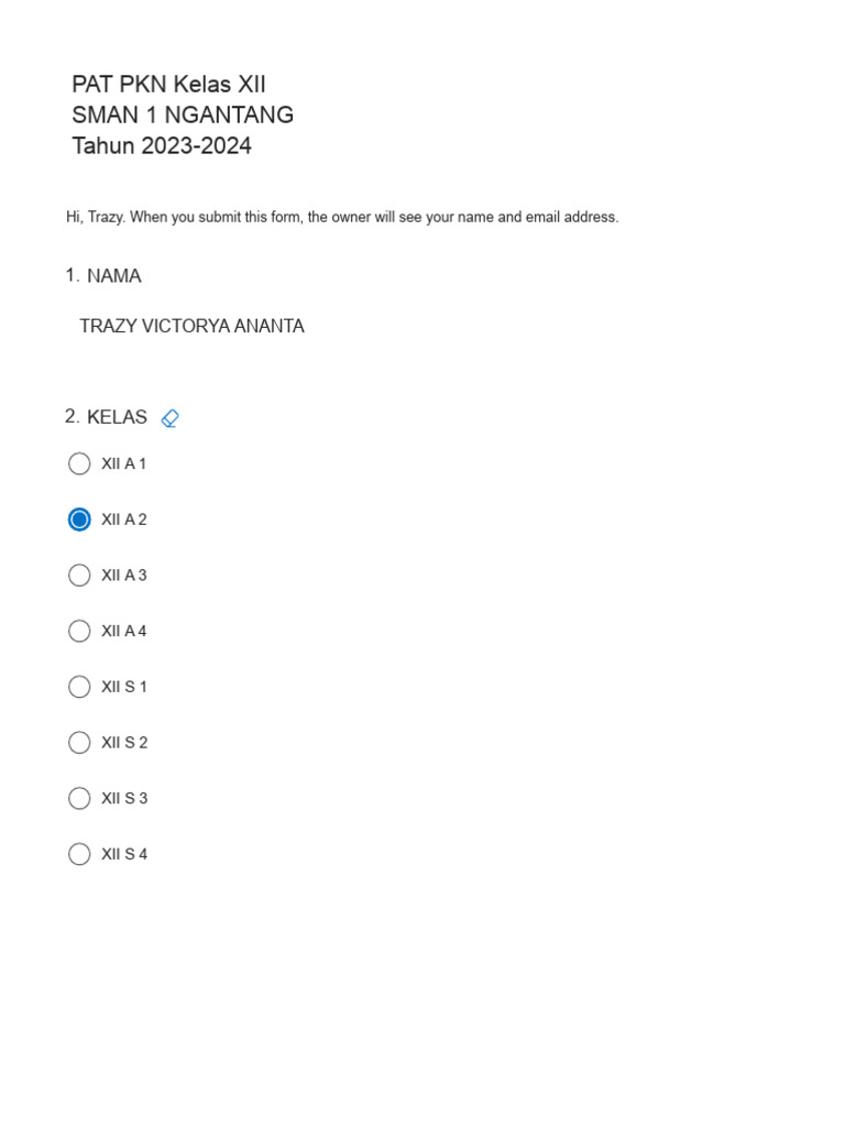 PAT PKN Kelas XII SMAN 1 NGANTANG Tahun 2023-2024 | PDF