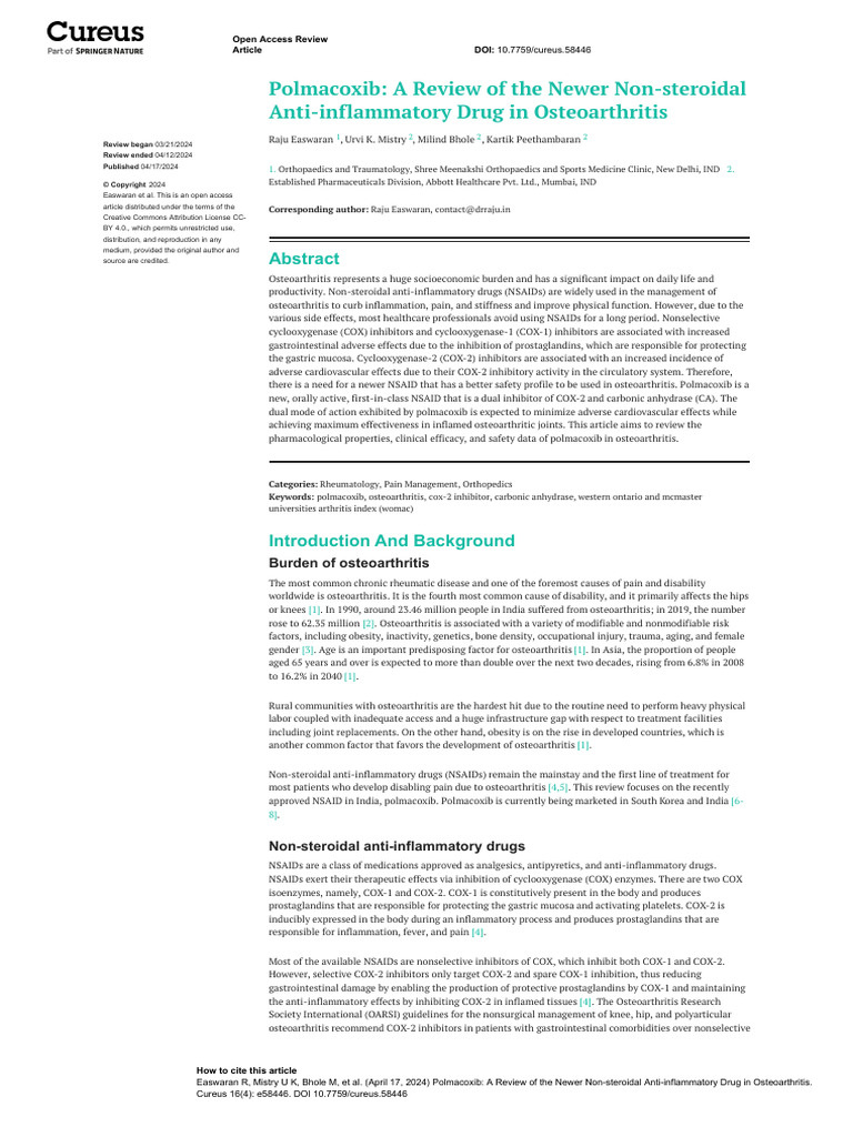 Polmacoxib - TOLFEN Study | PDF | Nonsteroidal Anti Inflammatory Drug ...