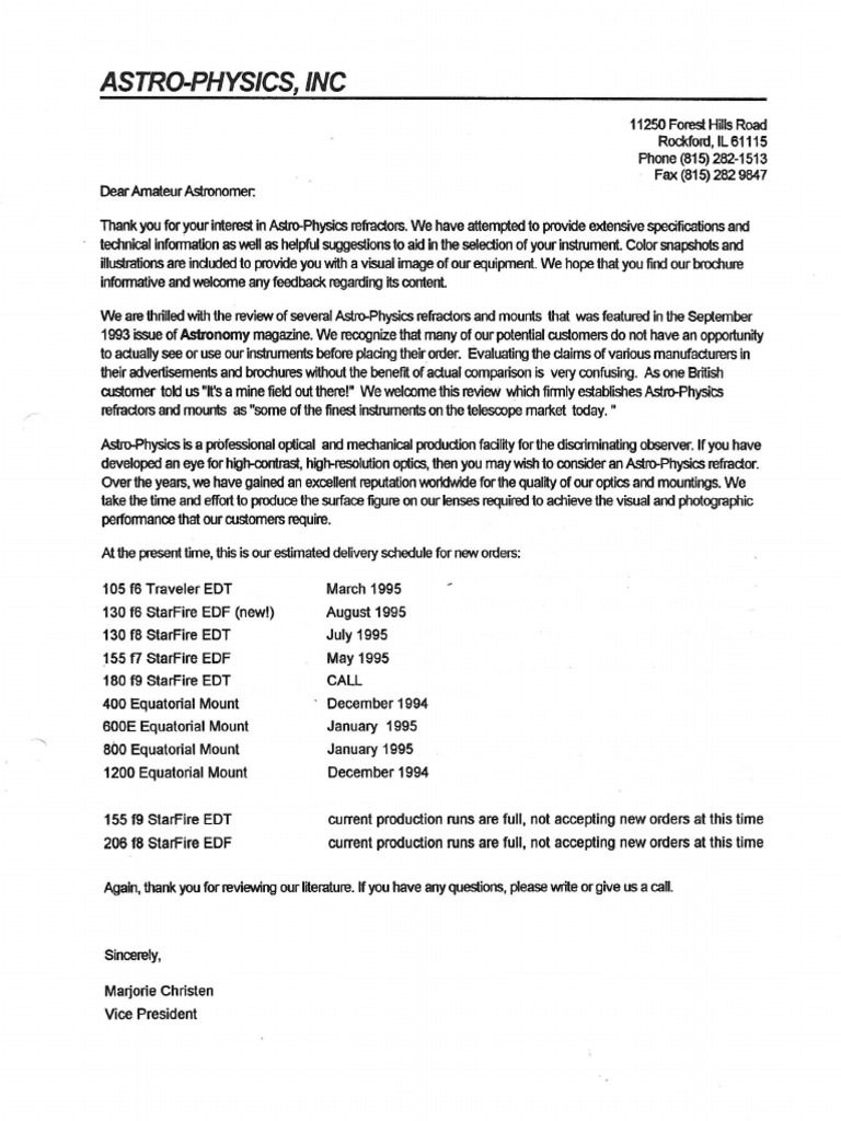 Astro-Physics Brochure, 941202 | PDF