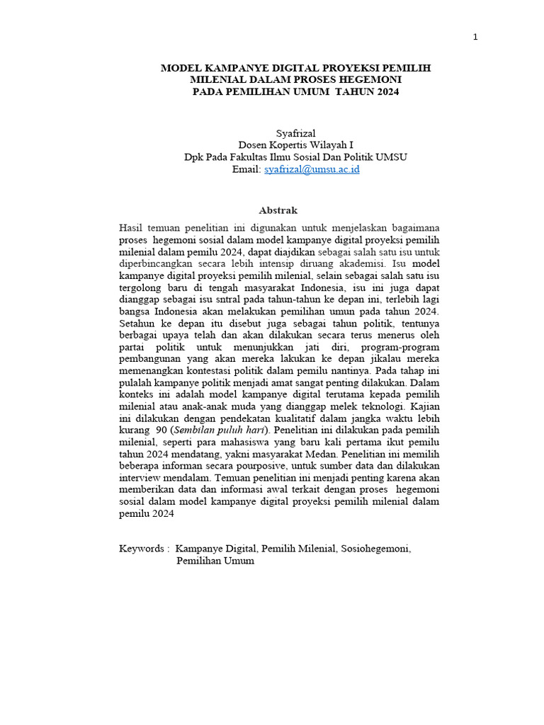 Model Kampanye Digital Proyeksi Pemilih Milenial Dalam Proses Hegemoni Pada Pemilihan Umum Tahun ...