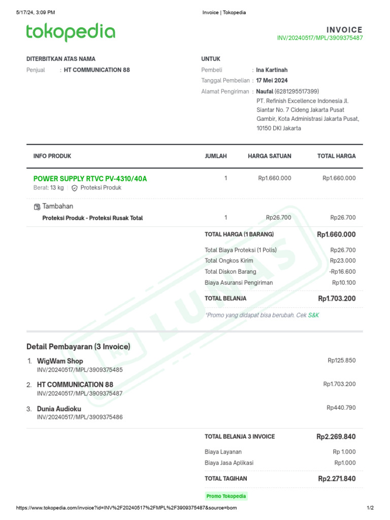 Invoice - Tokopedia 487 | PDF
