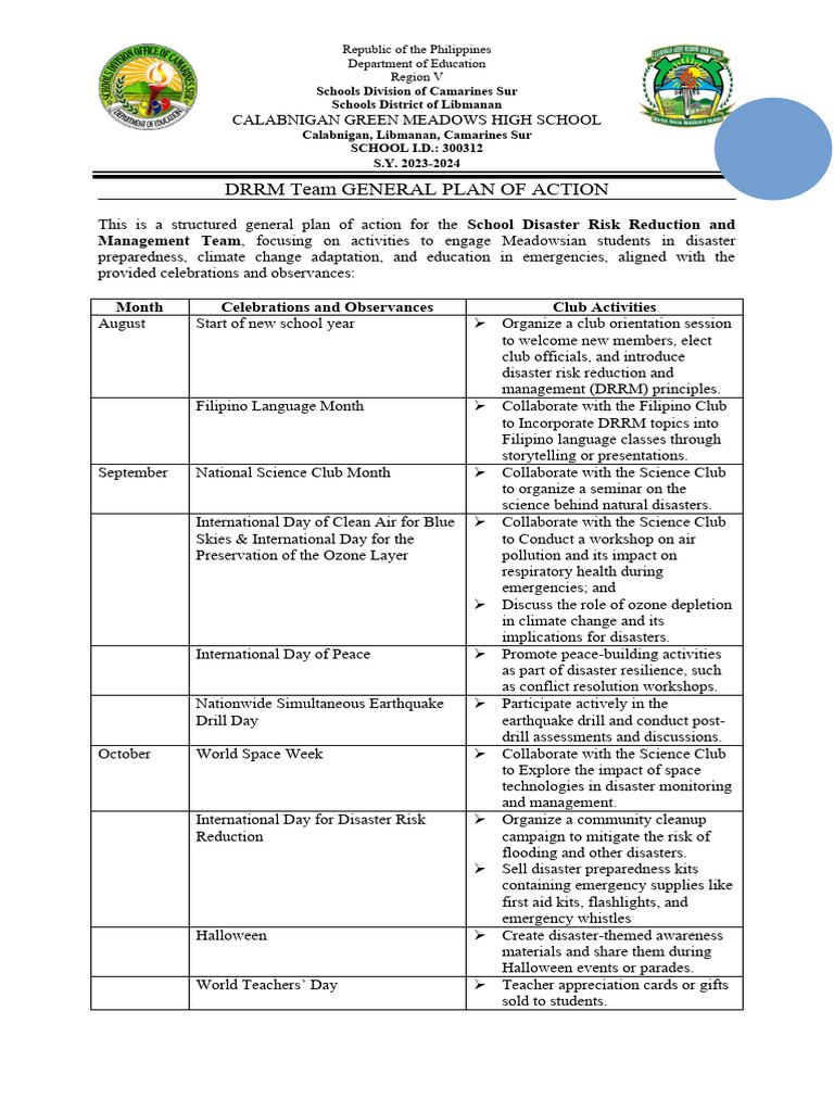 DRRM Team Action Plans, Officers & by Laws | PDF | Emergency Management ...