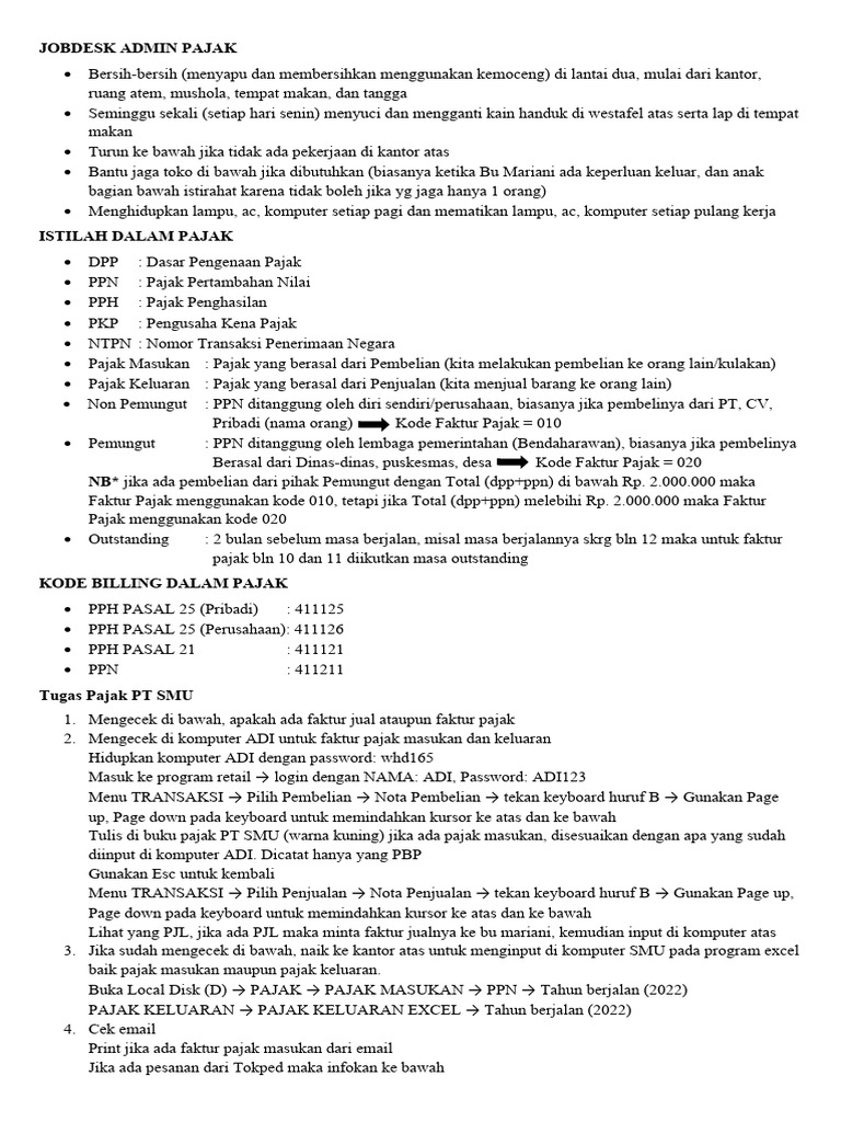 Jobdesk Admin Pajak | PDF | Bisnis | Hukum