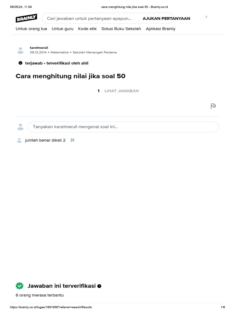 Cara Menghitung Nilai Jika Soal 50 - Brainly - Co.id | PDF