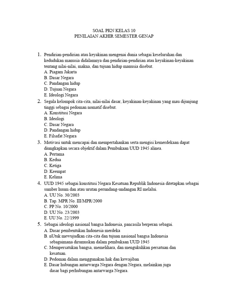 Soal PKN Kelas X | PDF | Ilmu Sosial