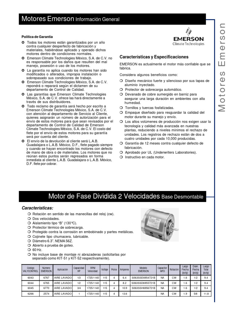 Catálogo de Motores Emerson PDF | PDF | Condensador | Bienes manufacturados