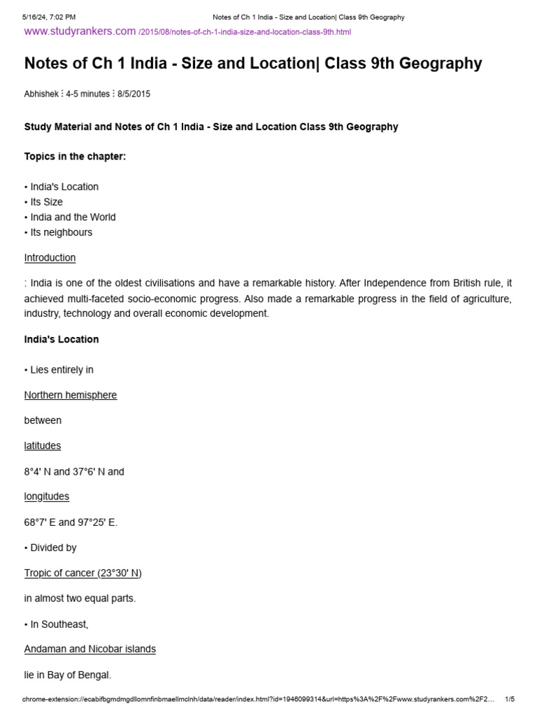 India: Size and Location Overview | PDF | Indian Ocean | Asia