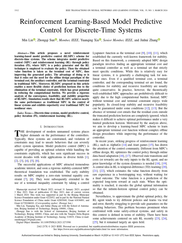 1reinforcement Learning-Based Model Predictive Control For Discrete-Time Systems | PDF ...