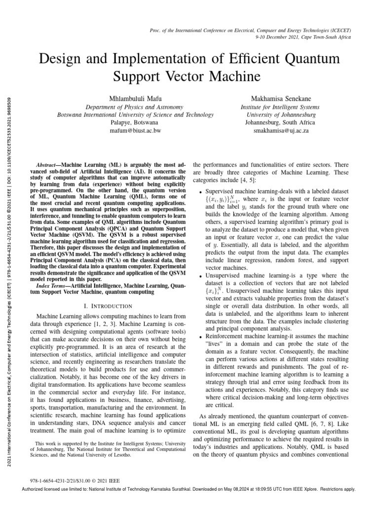 Efficient Quantum Support Vector Machine | PDF | Machine Learning | Quantum Computing