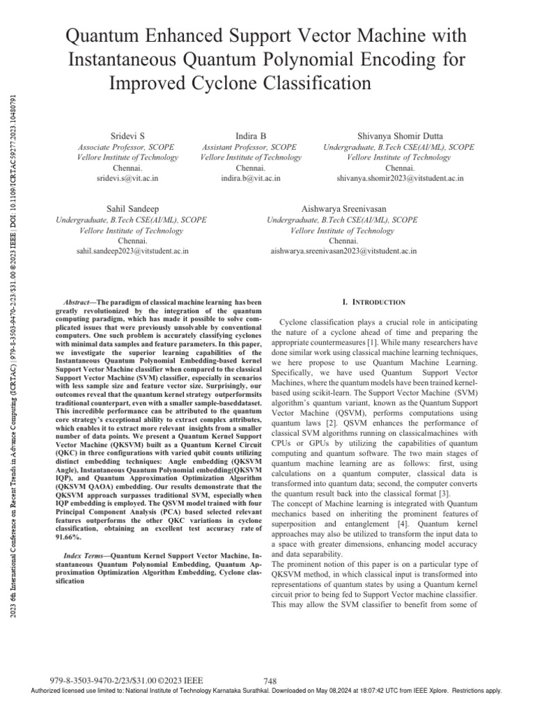 Quantum Enhanced Support Vector Machine With Instantaneous Quantum Polynomial Encoding For ...