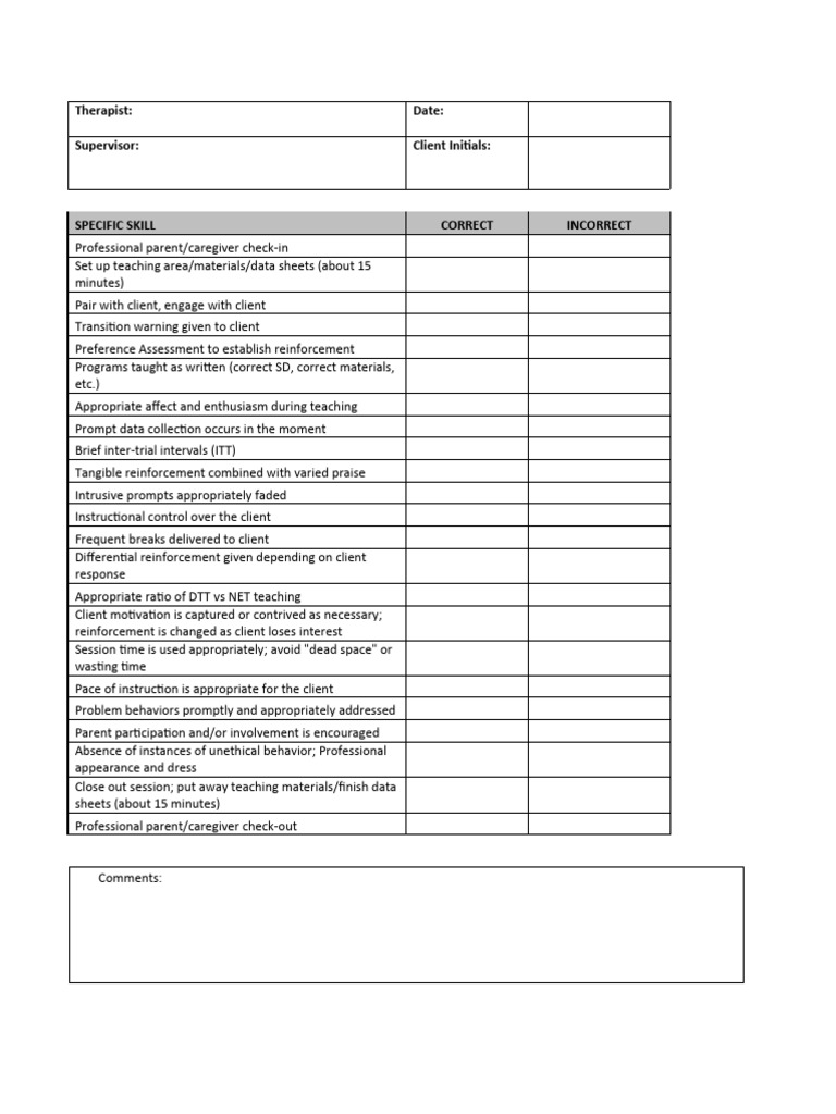 ABA Therapy Session Checklist | PDF