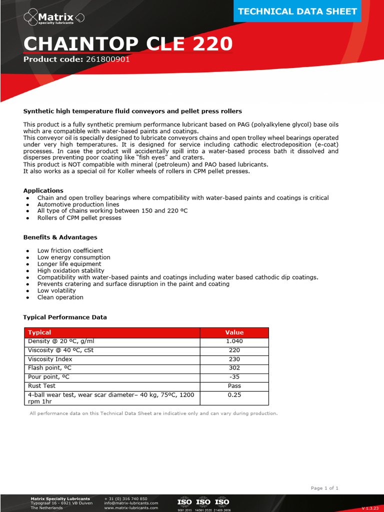 CHAINTOP CLE 220 Lubricant Overview | PDF | Paint | Lubricant