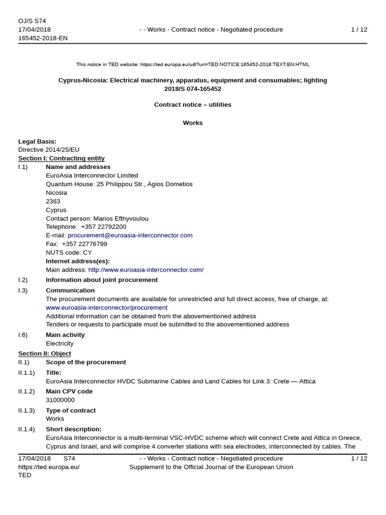EuroAsia Interconnector Cables Tender | PDF | High Voltage Direct ...