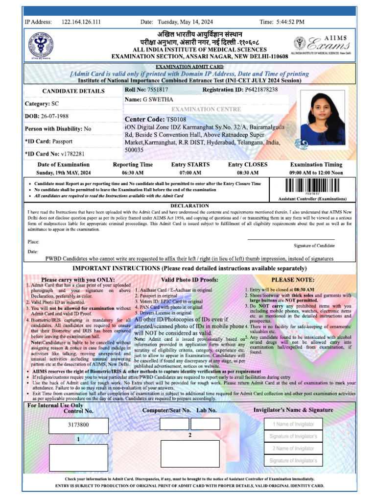 Admit Card | PDF