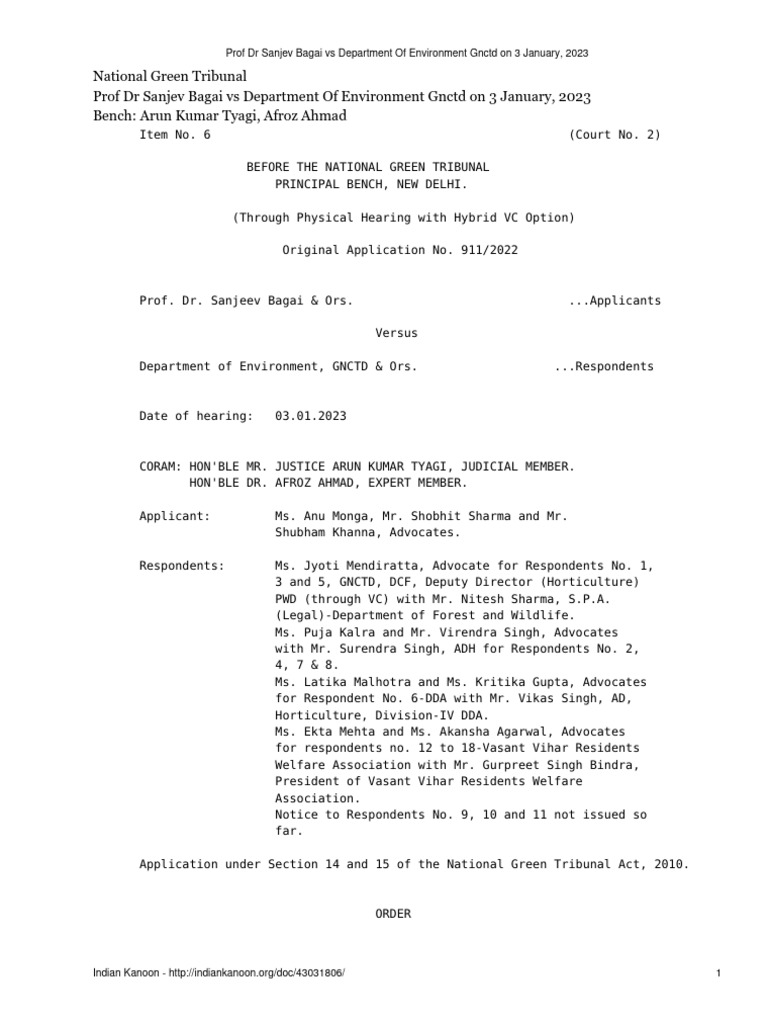 Prof DR Sanjev Bagai Vs Department of Environment GNCTD On 3 January 2023 | PDF | Justice ...