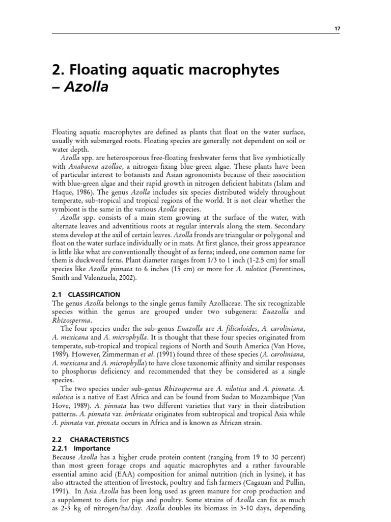 Azolla: 2. Floating Aquatic Macrophytes | PDF | Agriculture | Nature