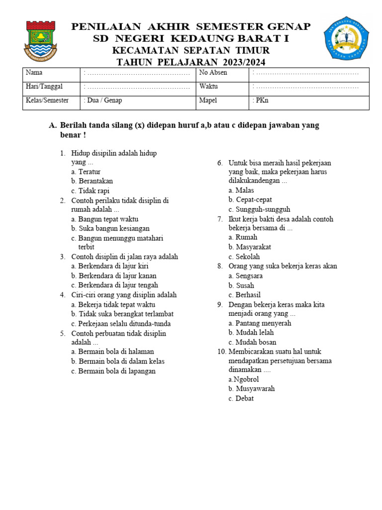 Pas PKN Kelas 2 Baru | PDF