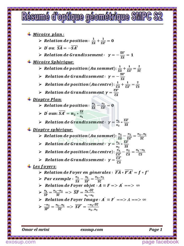 Résumé D'optique Géométrique SMPC S2 | PDF