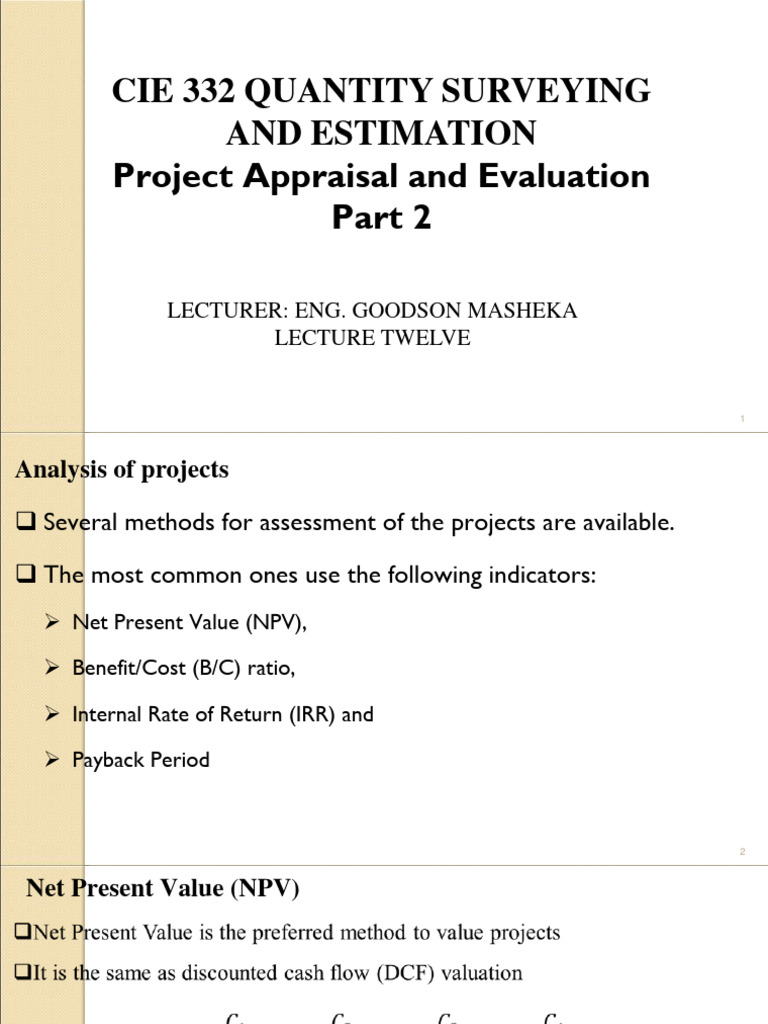 Lecture 12 Project Analysis CIE 332 - 2021 | PDF | Net Present Value ...