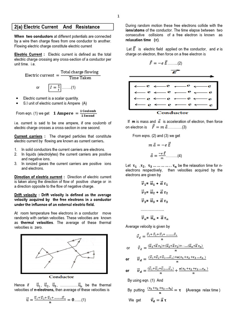 Electric Current and Resistance Explained | PDF | Electrical ...