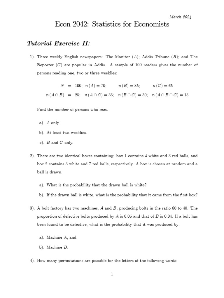 Tutorial Exercise II | PDF | Mathematics | Probability Theory Tutorial Exercise II | PDF | Mathematics | Probability Theory